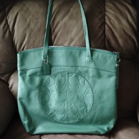Coach | Bags | Coach Laura Mint Green Embossed Leather Tote Bag | Poshmark